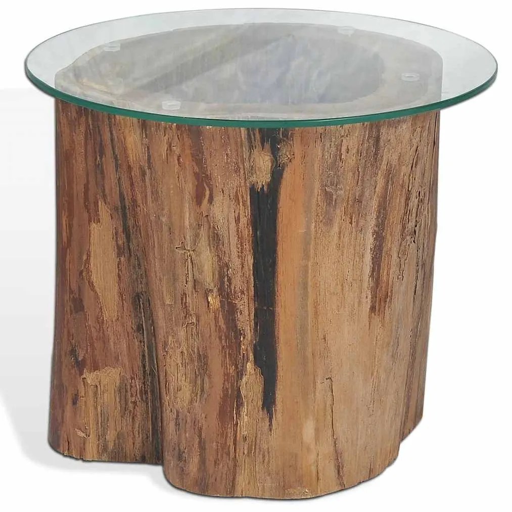 Konferenční Stolek Teak A Sklo 50 X 40 Cm