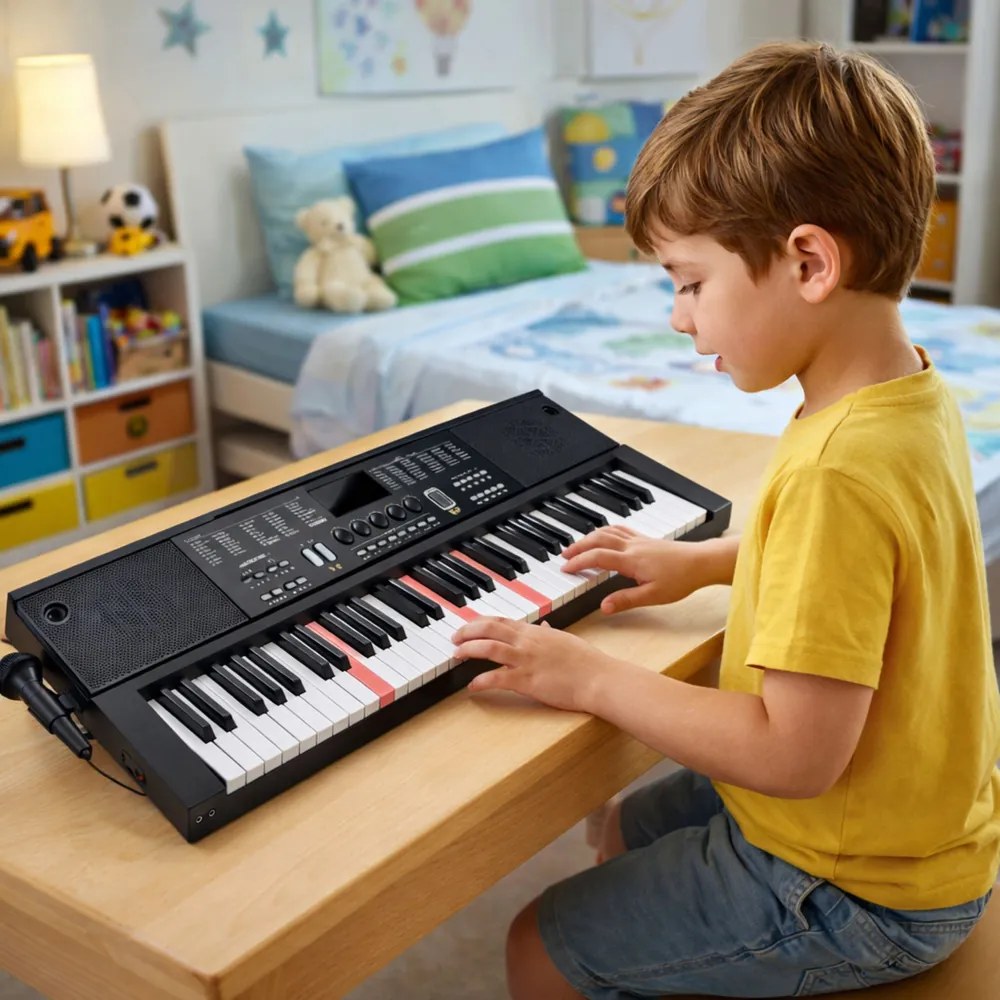 LEAN Toys Elektrické klávesy s mikrofonem, 200 zvuků, 61 kláves, 78 cm