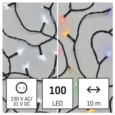 LED vánoční řetěz 2v1 Multi s programy 10 m studená bílá/barevná