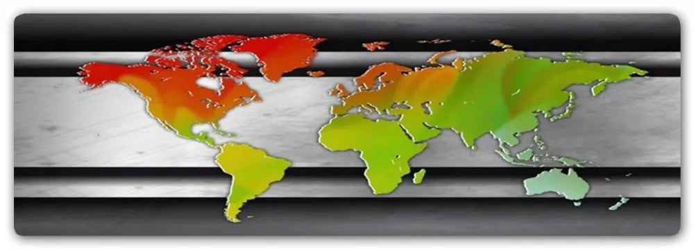 CARO Kovový obraz - Orange-Green Map Of The World 90x30 cm