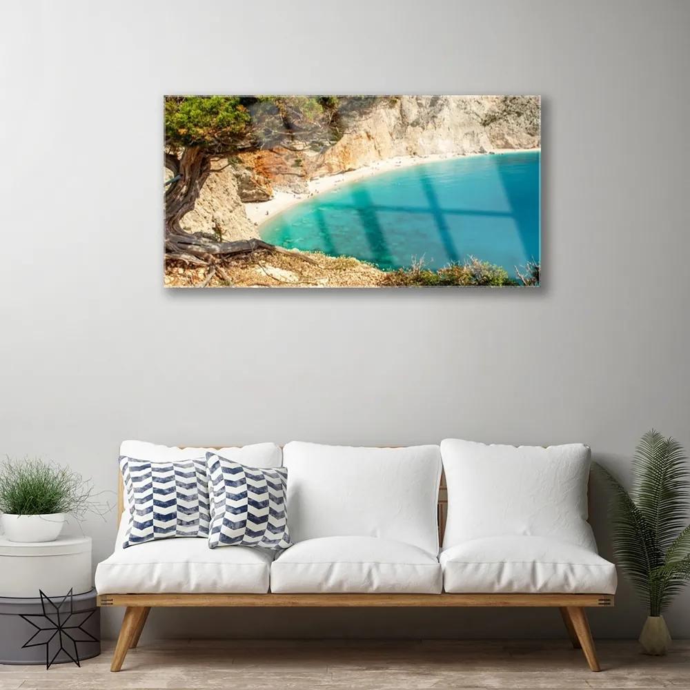 akrylový obraz Záliv Moře Skály Pláž 100x50 cm