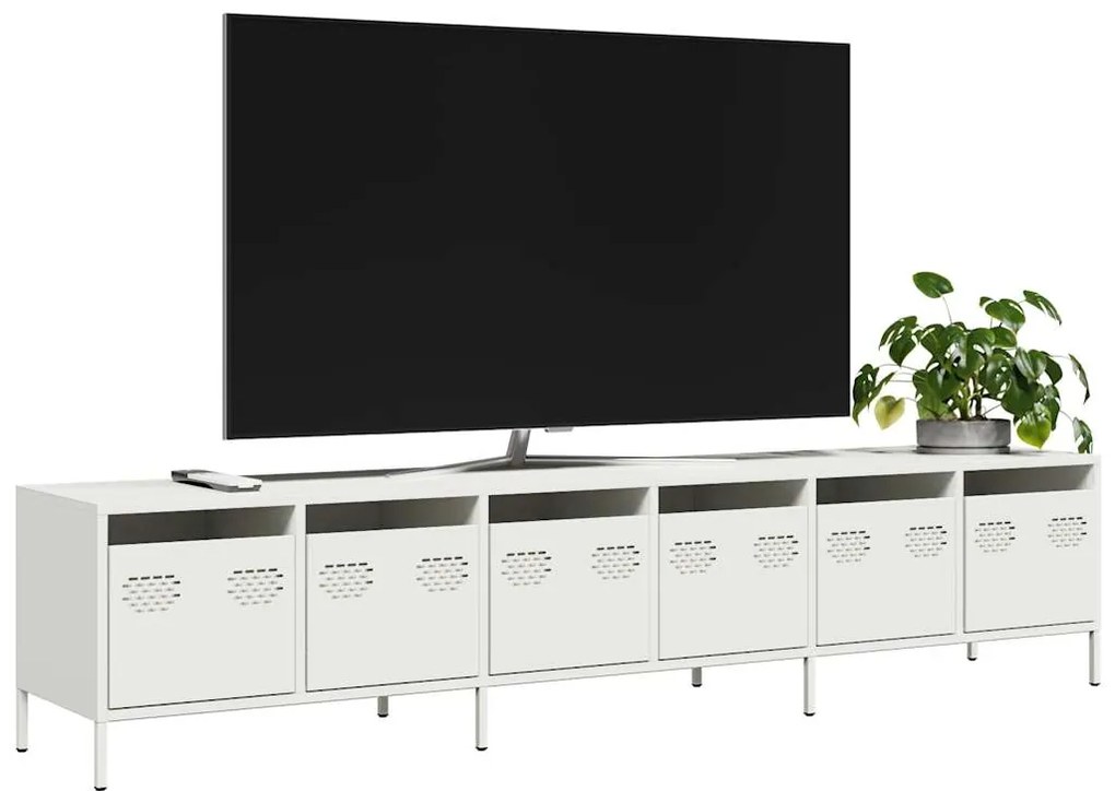TV skříňka bílá 202 x 39 x 43,5 cm ocel válcovaná za studena