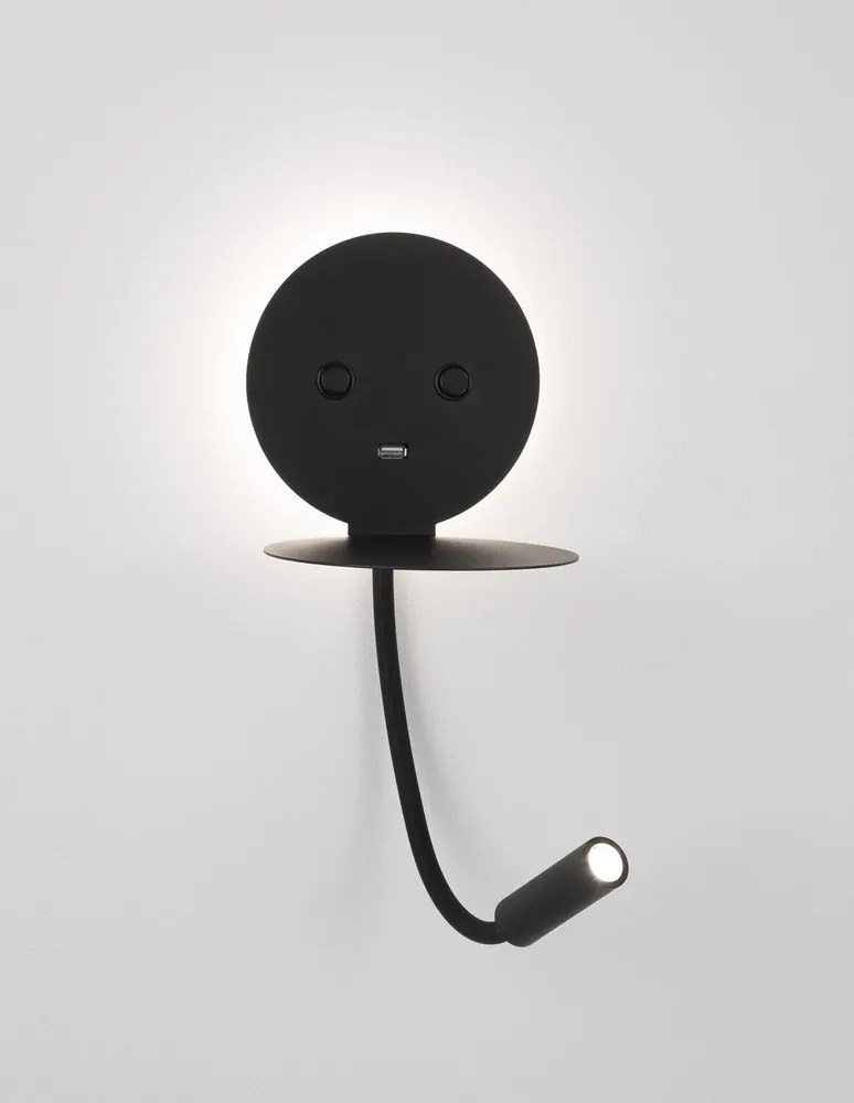 Černé hliníkové LED nástěnné svítidlo s ohybatelnou konstrukcí/s USB portem Eclip – Nova Luce