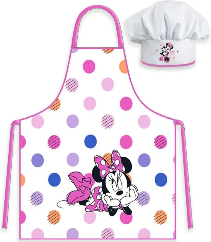 DĚTSKÁ ZÁSTĚRA S ČEPIČKOU MINNIE MOUSE 45X50 CM, 2X33 CM VZOROVANÁ