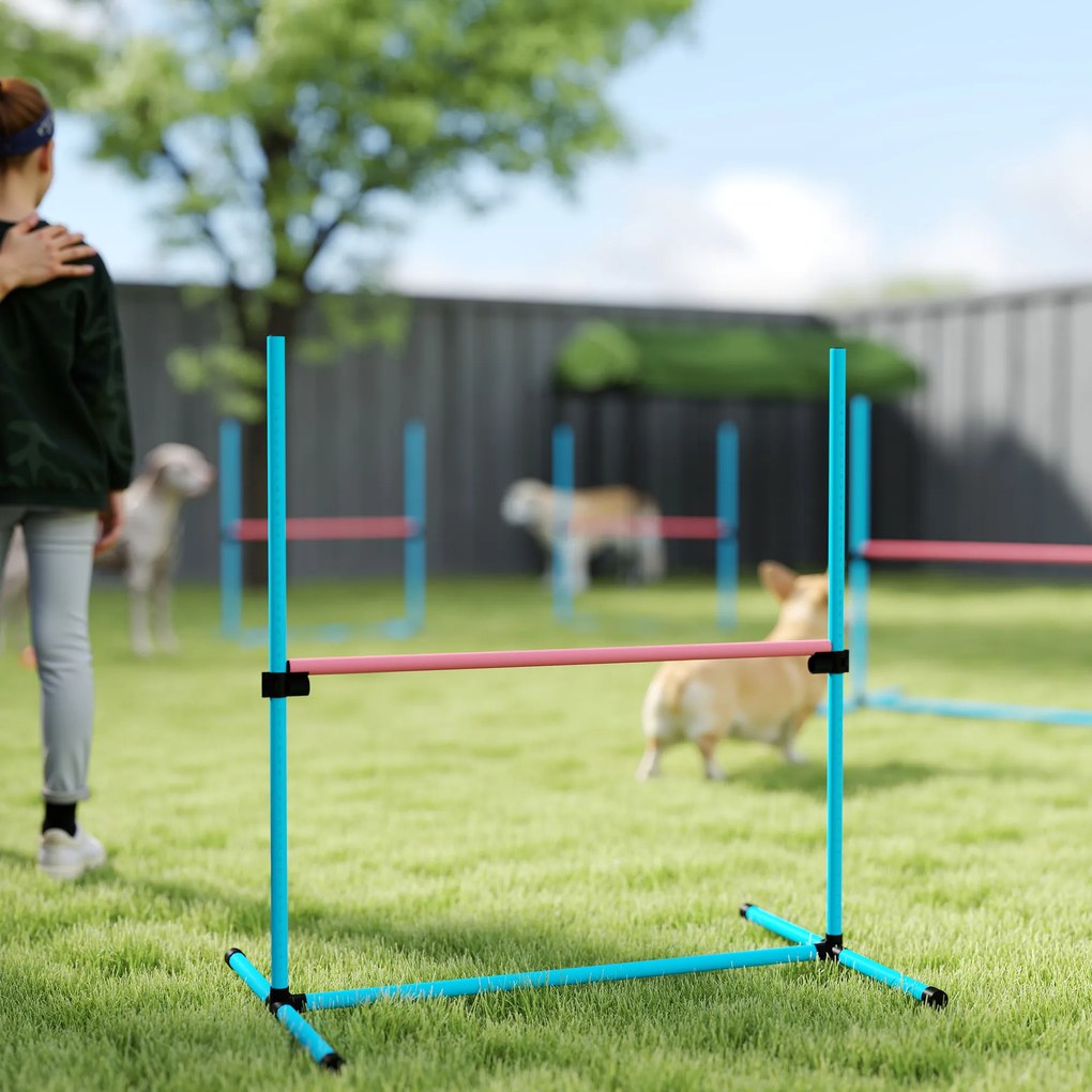 Agility set pro psy 4dílné výškově nastavitelné agility vybavení se 4 překážkami Přepravní taška 99 x 65 x 94 cm Světle modrá barva