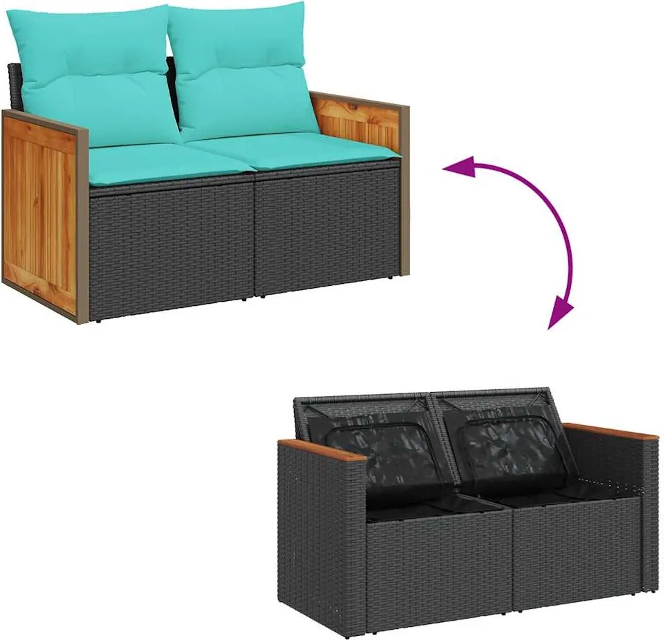 7dílná zahradní sedací souprava s poduškami černá polyratan 3326040