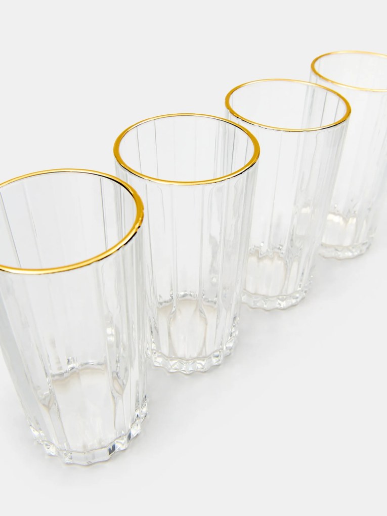 Sinsay - Sada rýhovaných sklenic se zlatým okrajem 4 pack - clear