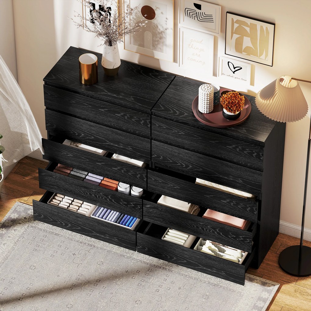 HOMCOM komoda do ložnice s 5 zásuvkami, zásuvková skříň do obývacího pokoje, kanceláře, moderní design 77x40x111,5 cm, černě dřevěný