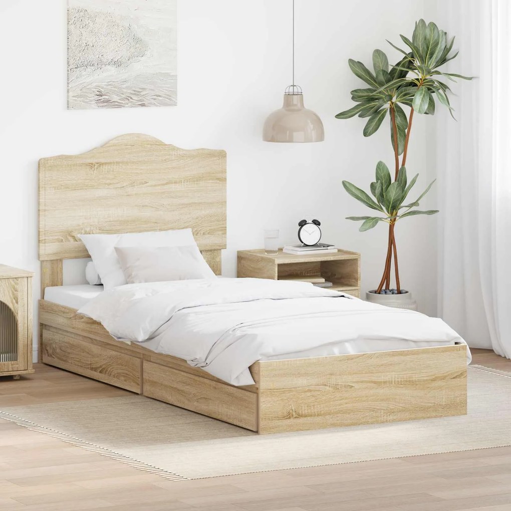 Postel s úložným prostorem se zásuvkou Sonoma dub 90 x 190 cm 3413550