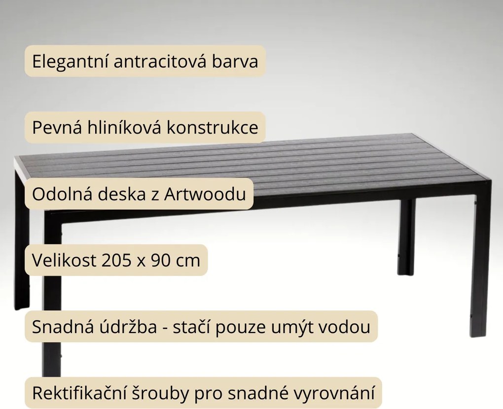 Vikio Zahradní jídelní stůl 205x90cm DT167 antracit
