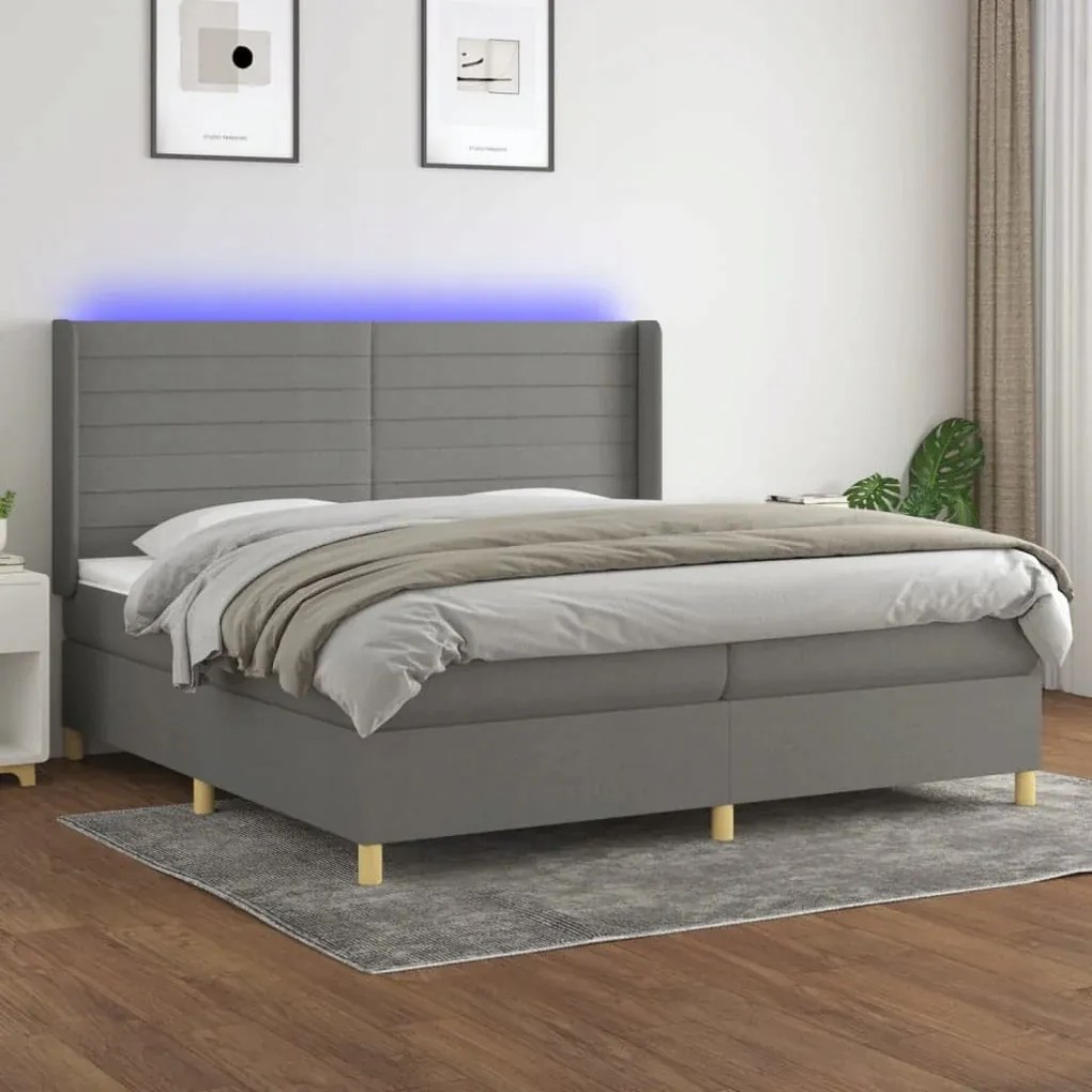 Box Spring Postel S Matrací A Led Textil Tmavě Šedá vodorovné pruhy 200 x