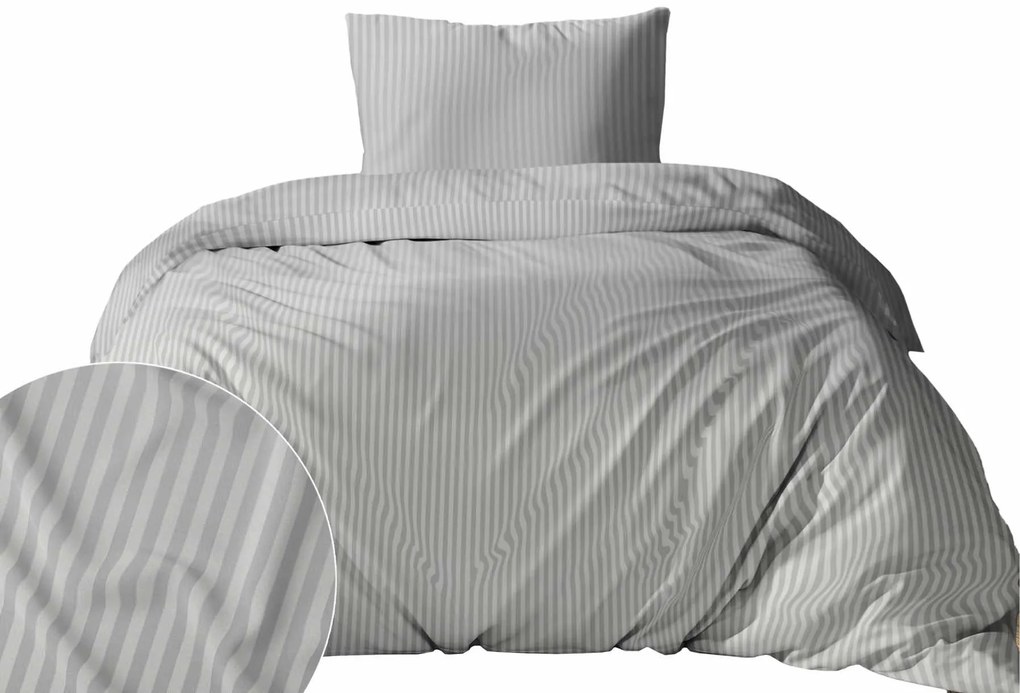 Detexpol Ložní prádlo Adamasso 140x200 světle šedé jednobarevné pruhy 1 cm Pure