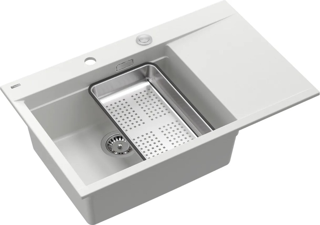 Bílý kuchyňský granitový dřez QUADRON Josh 111 s příslušenstvím bez baterie