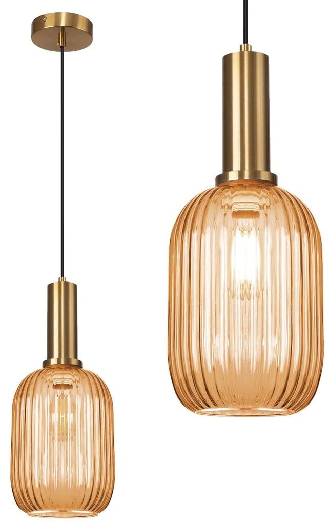 Toolight Skleněná závěsná stropní lampa oranžová APP458-1CP