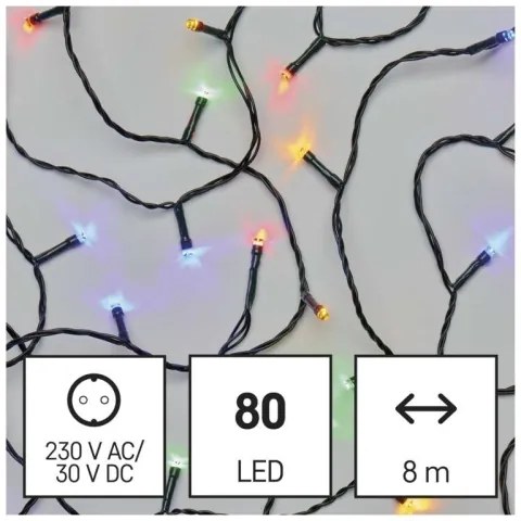 Vánoční osvětlení EMOS D4AM02 ZY0812T 80LED řetěz 8m multicolor s časovačem