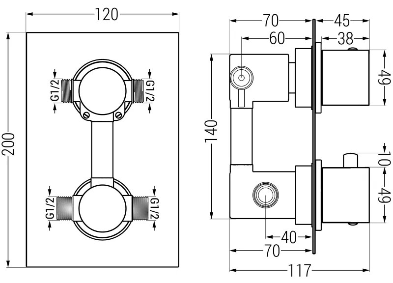 Mexen Cube termostatická vanovo-sprchová baterie 2 cestná, Černá - 77502-70