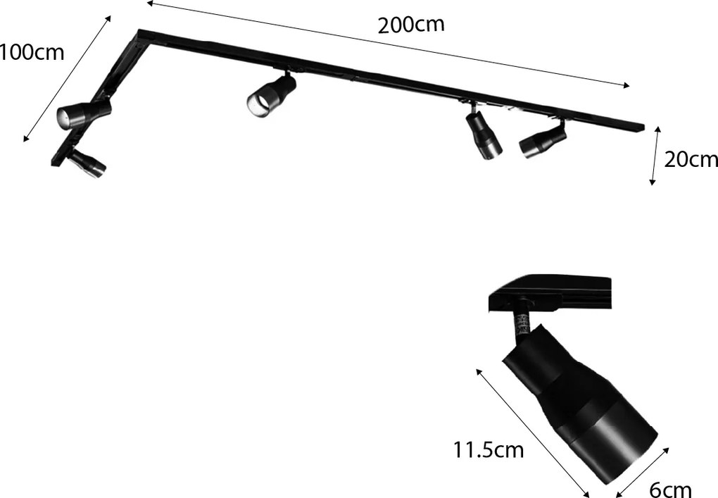 Moderní kolejnicový systém s 5 reflektory antracitově šedé 1-fázový - Iconic Kohua