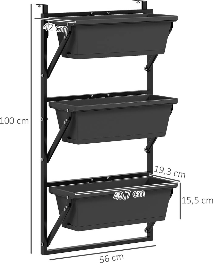 sada květináčů s otvory, květináče 56x42 cm, čtvercový květináč, tmavě šedý plast