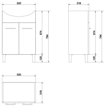 Cersanit Olivia, umyvadlová skříňka 52cm, bílá lesklá, S543-003-DSM