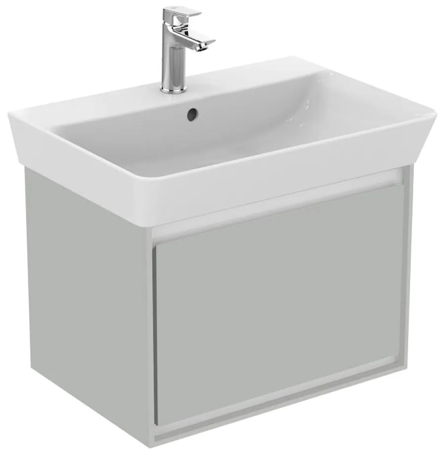 Ideal Standard Connect Air- Skříňka pod umyvadlo CUBE 60cm, 1 zásuvka, Lesklý světle šedý + matný bílý lak E0846EQ