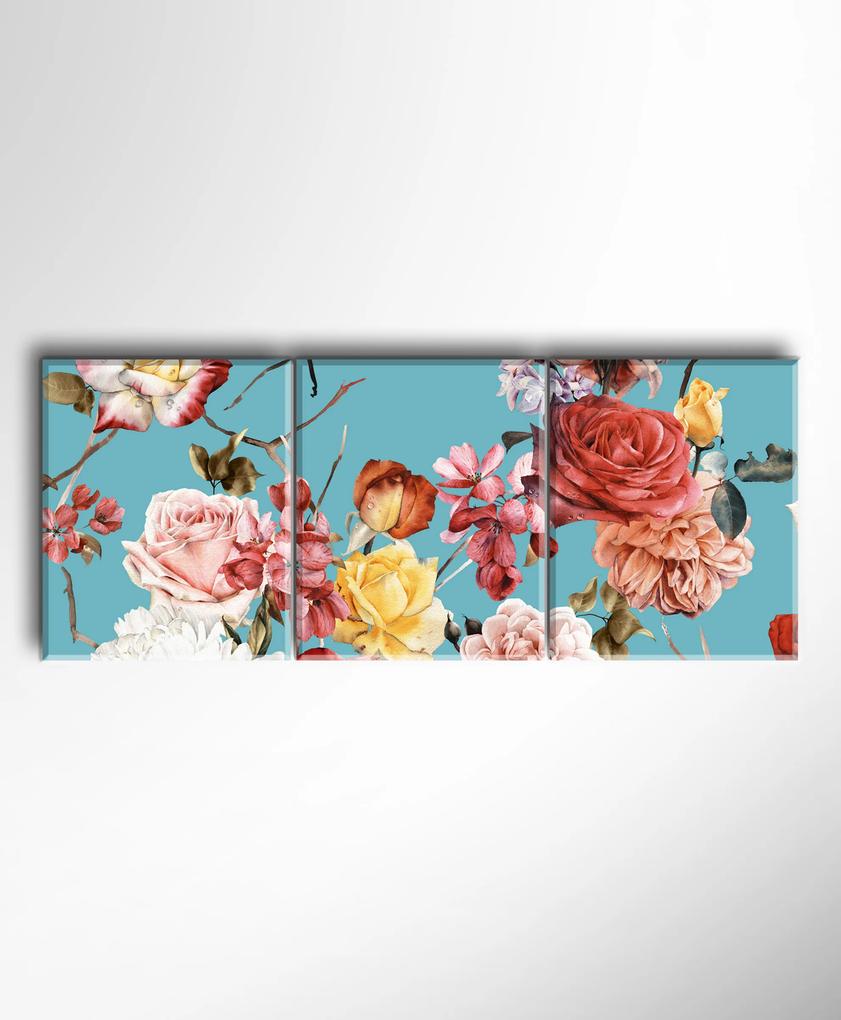 Malvis ® Obraz Jarní květiny na modrém podkladu ROZMĚR (šířka x výška): třídílný obdélník 90x60 cm
