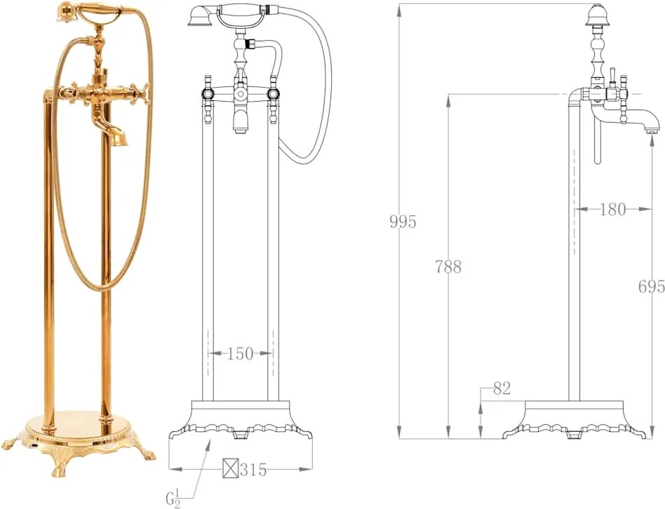 Volně stojící vanová baterie nerezová ocel 99,5 cm zlatá 145095