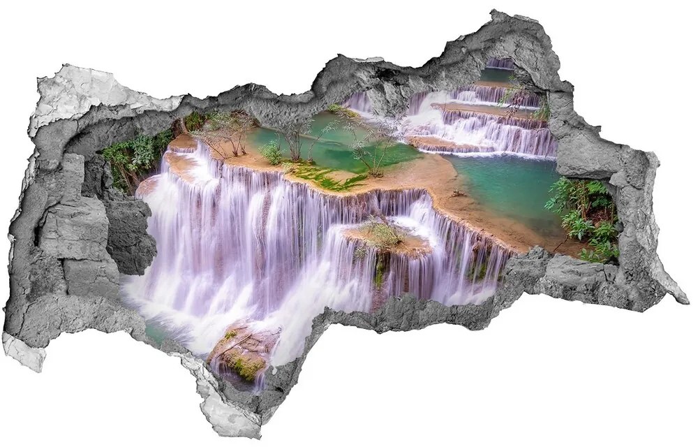 Wallmuralia Díra 3D ve zdi nálepka Thajsko vodopád 95x73 cm