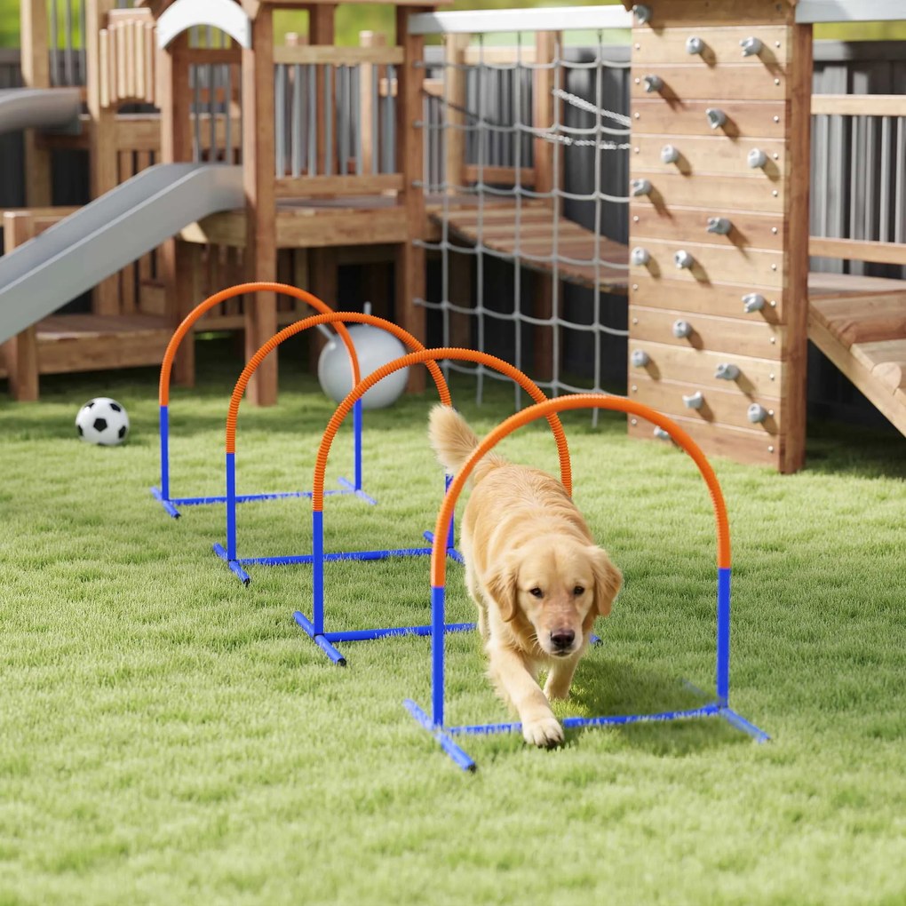 Výcviková sada PawHut pro psy agility 4-dílná sada s přenosnou taškou Blue Orange 88 x 64 x 95 cm pro efektivní výcvik a zábavu psů