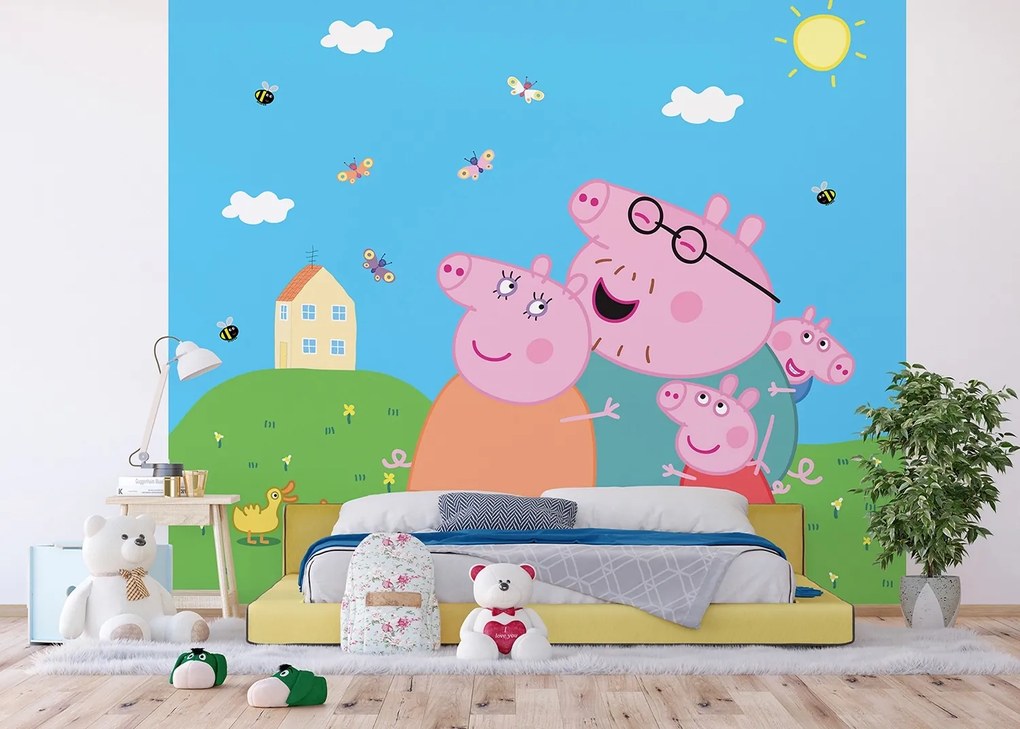 Dětská vliesová fototapeta na zed' Prasátko Peppa s Rodinou | 300 x 270 cm | DDTD4P5097