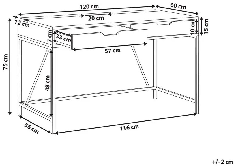 Psací stůl 120 x 60 cm světlé dřevo/černý JENA Beliani