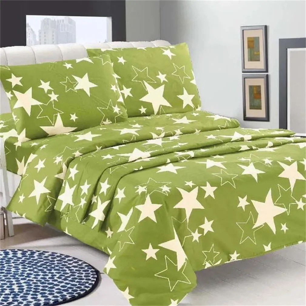 Bavlissimo 5-dílné povlečení hvězdy zelená 140x200 na dvě postele