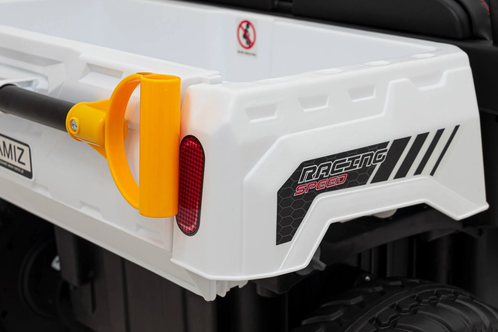 Ramiz Dětské auto Pick-Up Speed 900 bílé + pohon 4x4 + pohyblivá korba + zavazadlový prostor + dálkové ovládání + lopatka + LED a zvuky