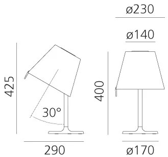 Artemide Melampo note, designová stolní lampička ve stříbrné úpravě s textilním širmem, 1x42W E14, 40cm