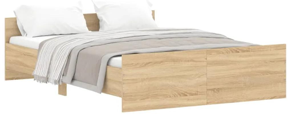 vidaXL Rám postele s hlavovým a nožním čelem dub sonoma 135 x 190 cm