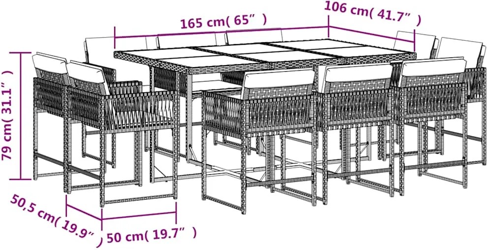 11dílný zahradní jídelní set s poduškami šedý polyratan 3211568