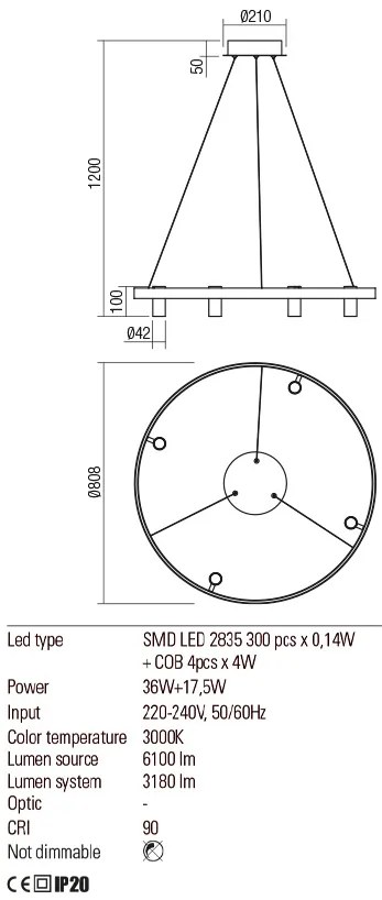 Redo Závěsné LED svítidlo Summit, ø81 cm Barva: Zlatá