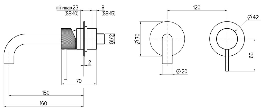Sapho Ultrasan umyvadlová baterie podomítková dvouprvková hubice 16 cm černá matná chrom UT118VBC