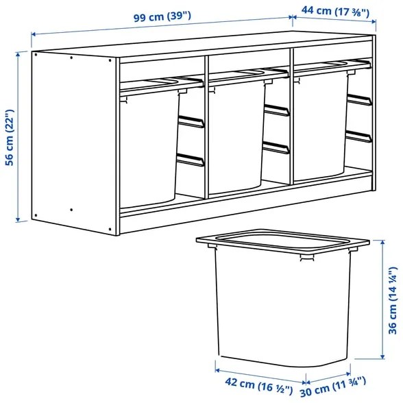 TROFAST Úlož. sestava s krabicemi, bílá/bílá, 99x44x56 cm