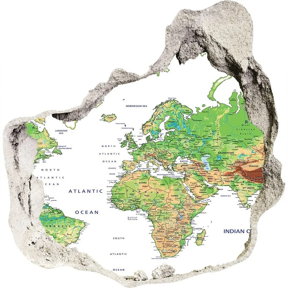 Wallmuralia Samolepící díra na stěnu Mapa světa 75x75 cm