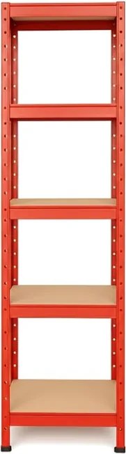 Regál 180x40x40 cm lakovaný 5-policový, nosnost 875 kg - červený - 2ks