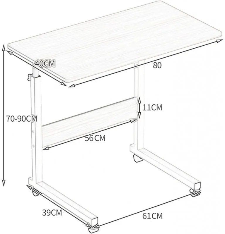 Mobilní stolek pro notebook, tablet nebo knihu 80 x 40 cm Bílá
