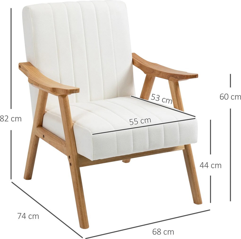 HOMCOM čalouněné křeslo lounge chair v sametovém vzhledu s područkami, design Scandi, krémová, 68x74x82cm