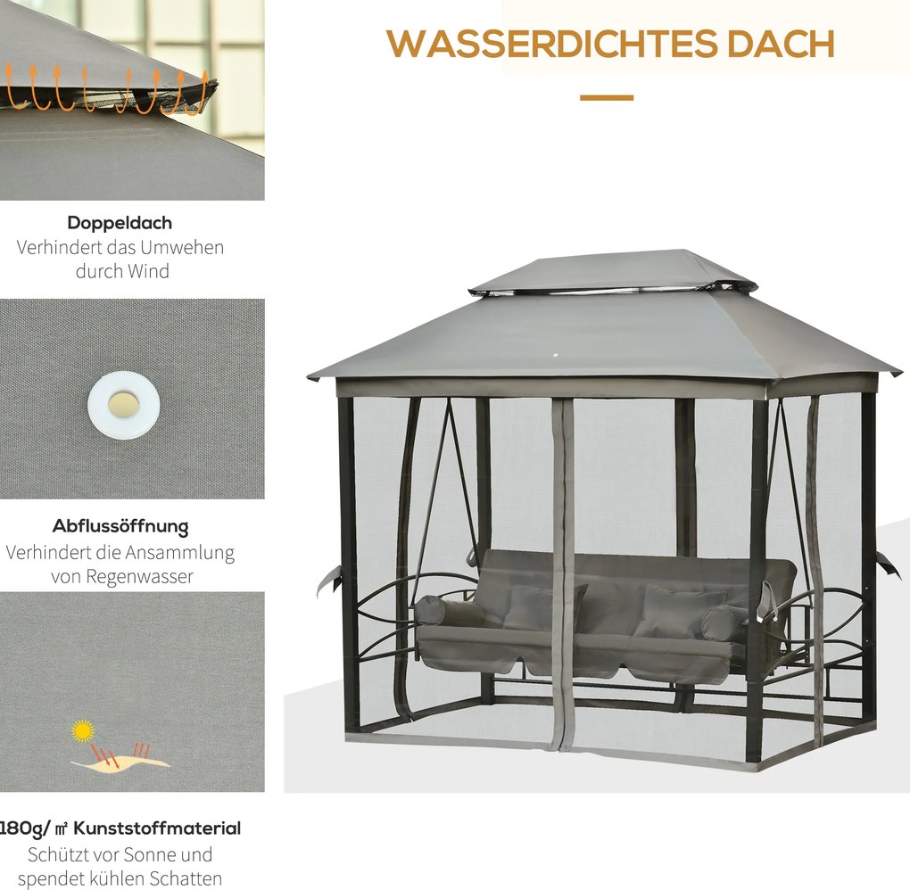 Outsunny Hollywoodská houpačka Zahradní houpačka Houpačka s bočnicemi Třímístná tmavě šedá 256 x 172 x 248 cm | Aosom