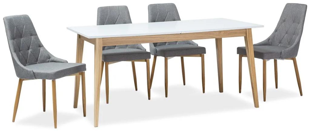 Jídelní rozkládací stůl 160x80 cm v bílé barvě s dřevěnou konstrukcí v dekoru dub KN975