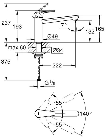 GROHE 31693000 - Dřezová baterie BAUEDGE 193 mm lesklý chrom