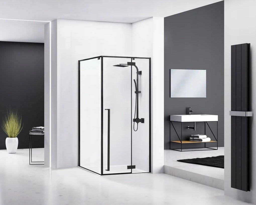 Sprchový kout REA FARGO 90/zástěna x 120/dveře cm, černý matný/transparent - bez vaničky