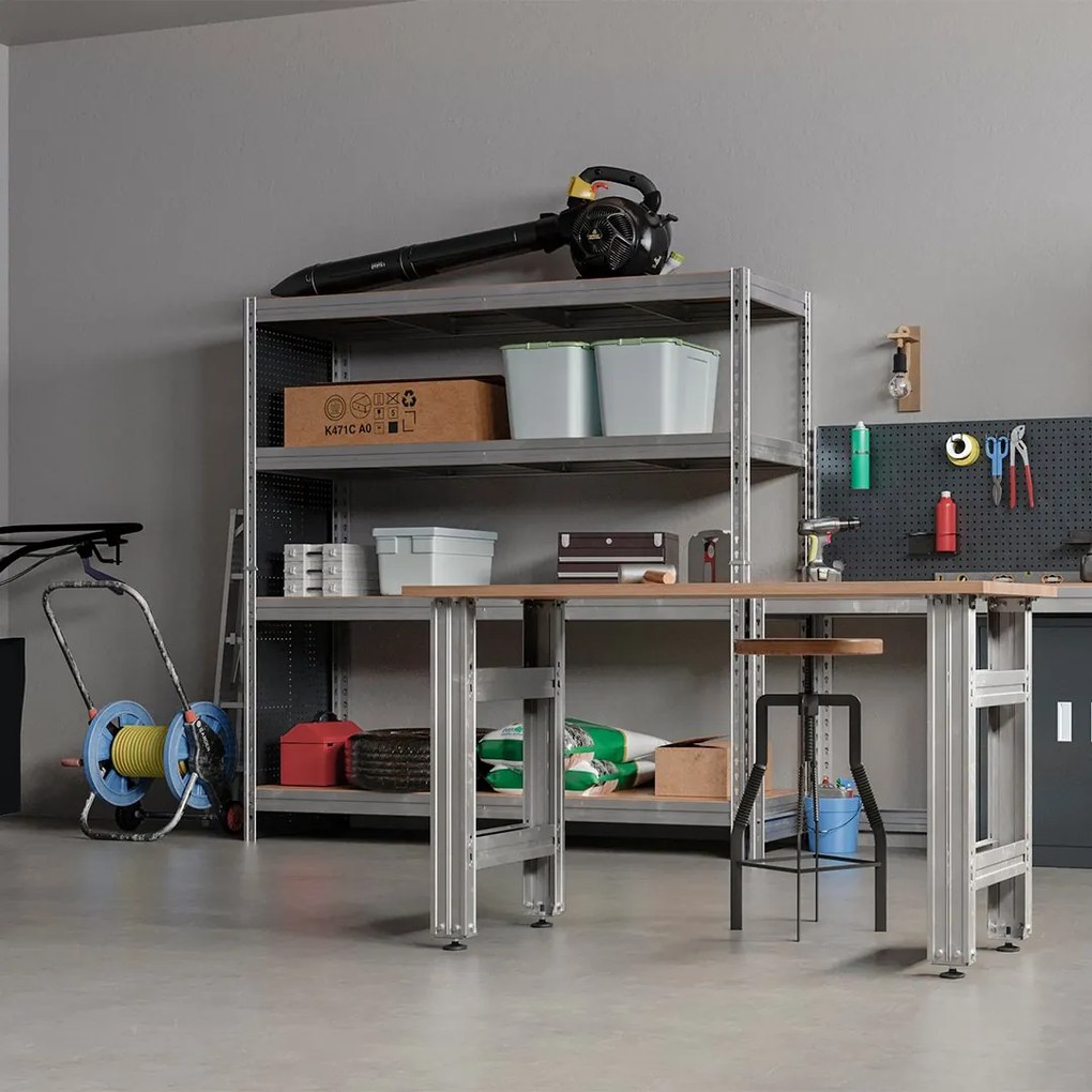 Kovový regál BULLRACK RIVET PRO 200x200x60 DTD dřevotříska 4 úrovně pozinkovaná