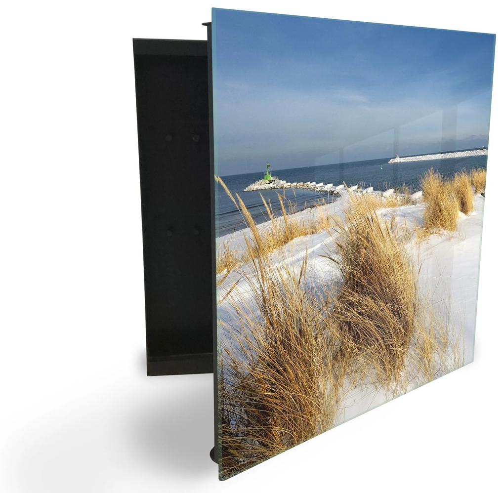 Glasdekor skříňka na klíče - zimní krajina u moře - Levé / Černá