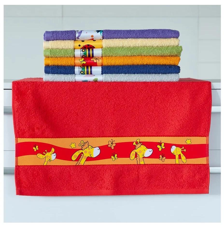 Veba dětský ručník nora žirafy - červená 50x100