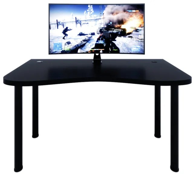 Počítačový herní stůl CODE Y1, 135x73-76x65, černá/černé nohy + USB HUB